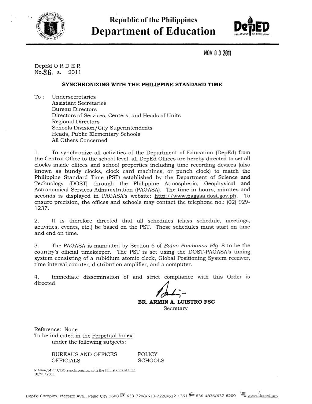 Official Administrative Orders: Philippine Standard Time Act of 2013